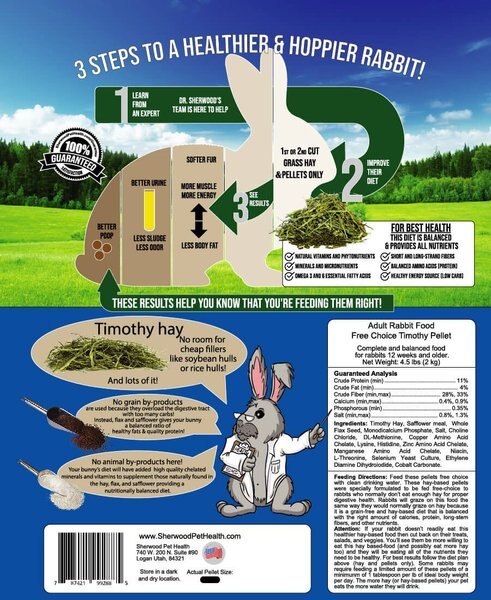 SHERWOOD PET HEALTH Adult Free Choice Timothy Rabbit Food, 4.5-lb bag ...