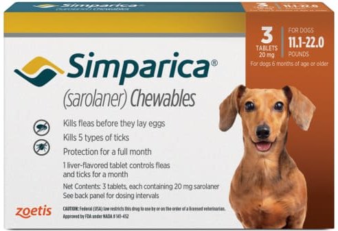SIMPARICA Chewable Tablet for Dogs, 11.1-22 lbs, (Orange Box) - Easy ...