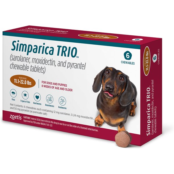 SIMPARICA TRIO Chewable Tablet for Dogs, 5.6-11.0 lbs, (Purple Box ...