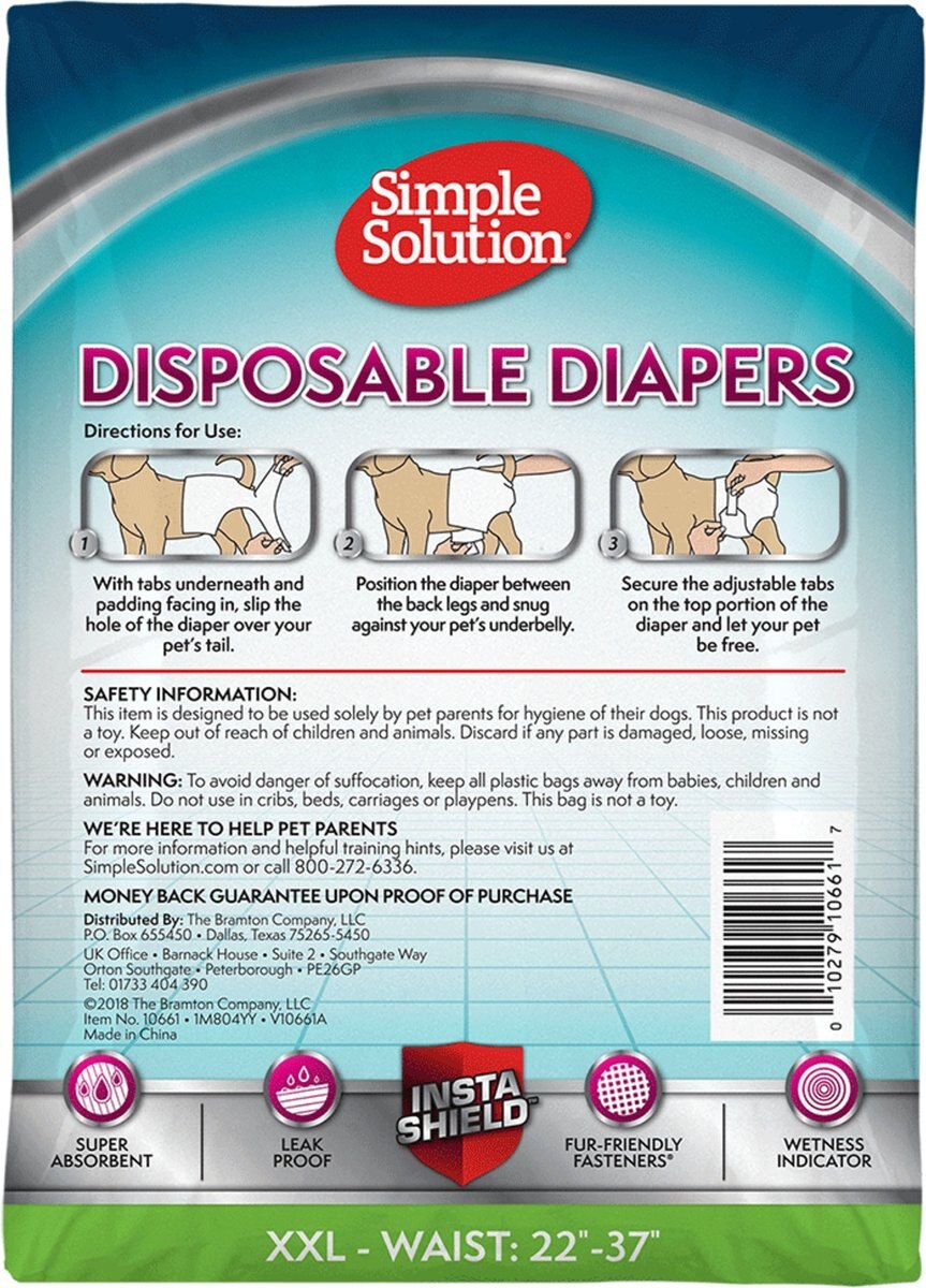 SIMPLE SOLUTION Disposable Female Dog Diapers, XX-Large: 22 to 37-in ...
