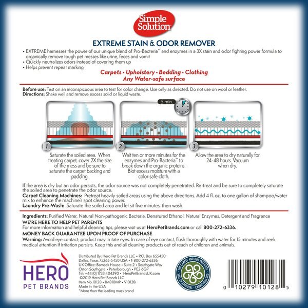 SIMPLE SOLUTION Extreme Stain & Odor Remover, 1-gal bottle - Chewy.com