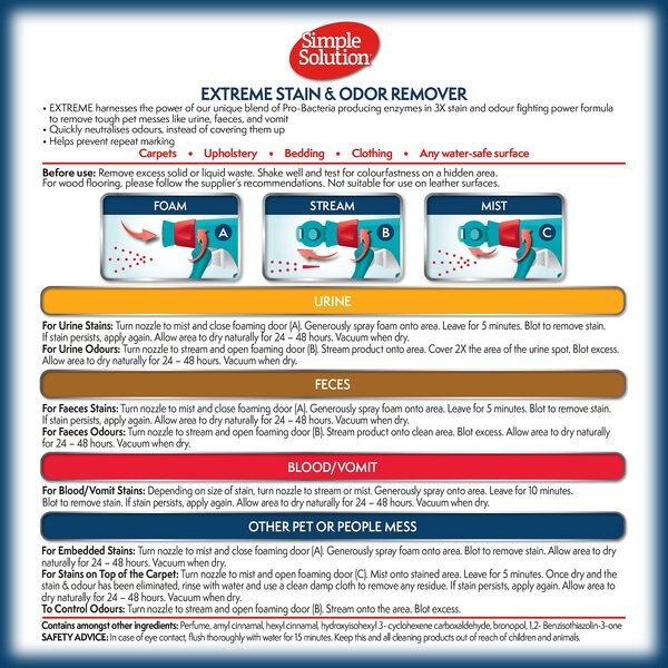 SIMPLE SOLUTION Extreme Stain & Odor Remover, 32-fl oz bottle - Chewy.com