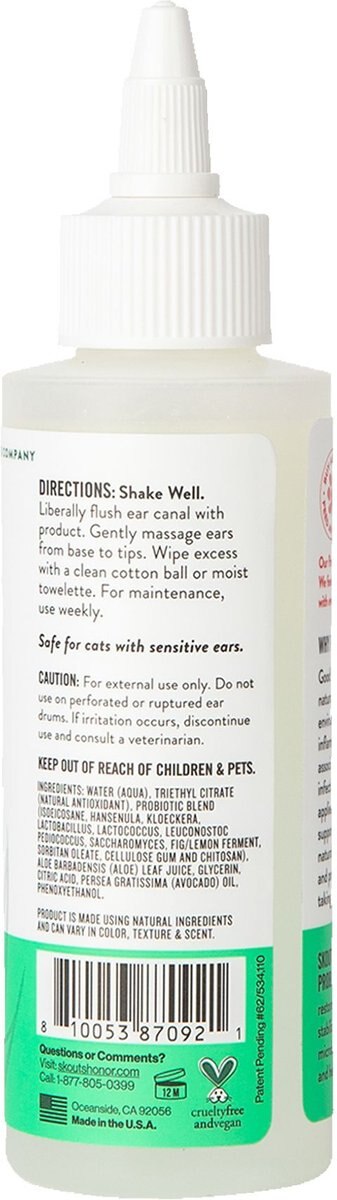 SKOUT'S HONOR Probiotic Cat Ear Cleaner, 4-fl oz bottle - Chewy.com
