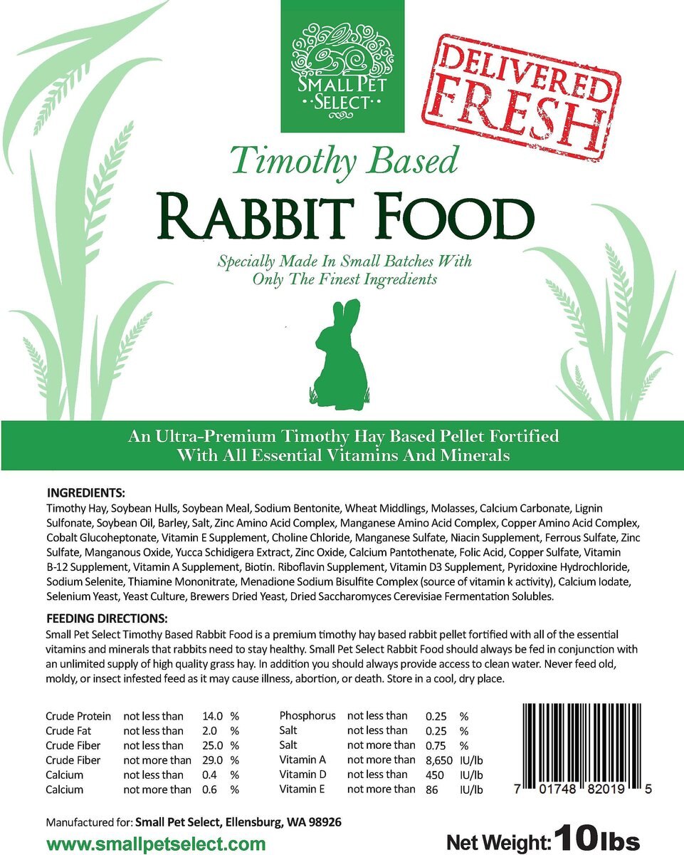 SMALL PET SELECT Timothy Based Pellets Rabbit Food, 10-lb box - Chewy.com