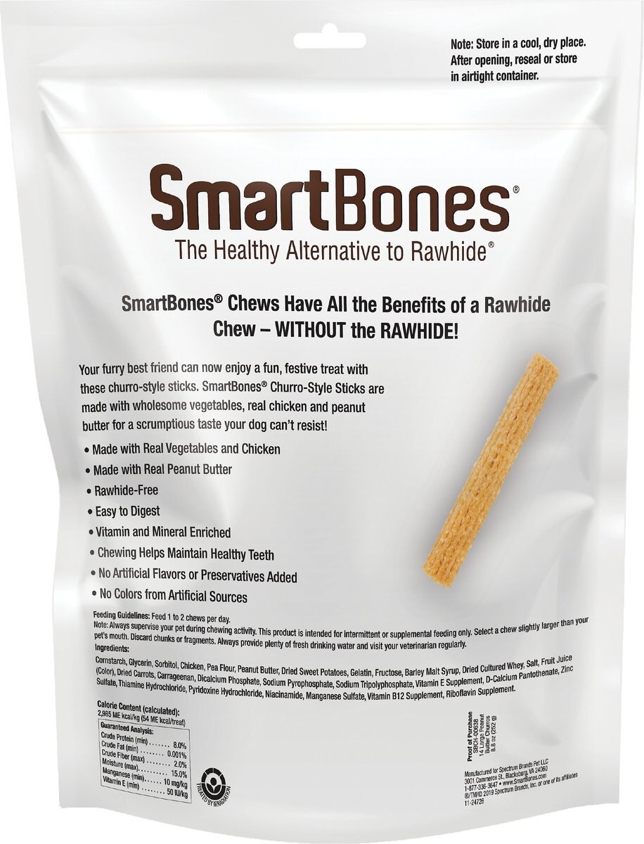 SMARTBONES Churro-Style Sticks Peanut Butter Flavor Dog Treats, 14 count - Chewy.com