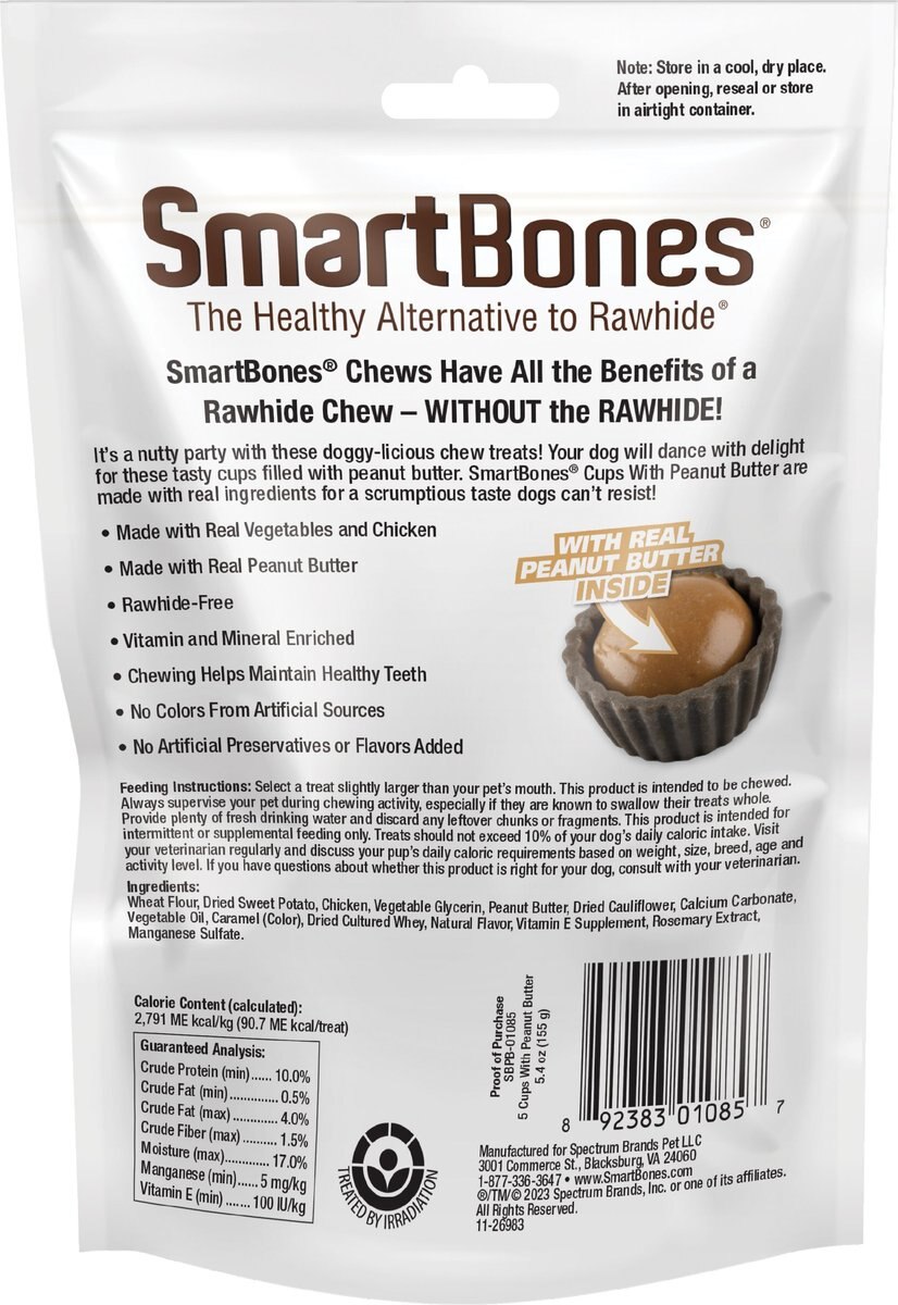 SMARTBONES Delicious Cups Peanut Butter Rawhide-Free Dog Chews, 5 count ...