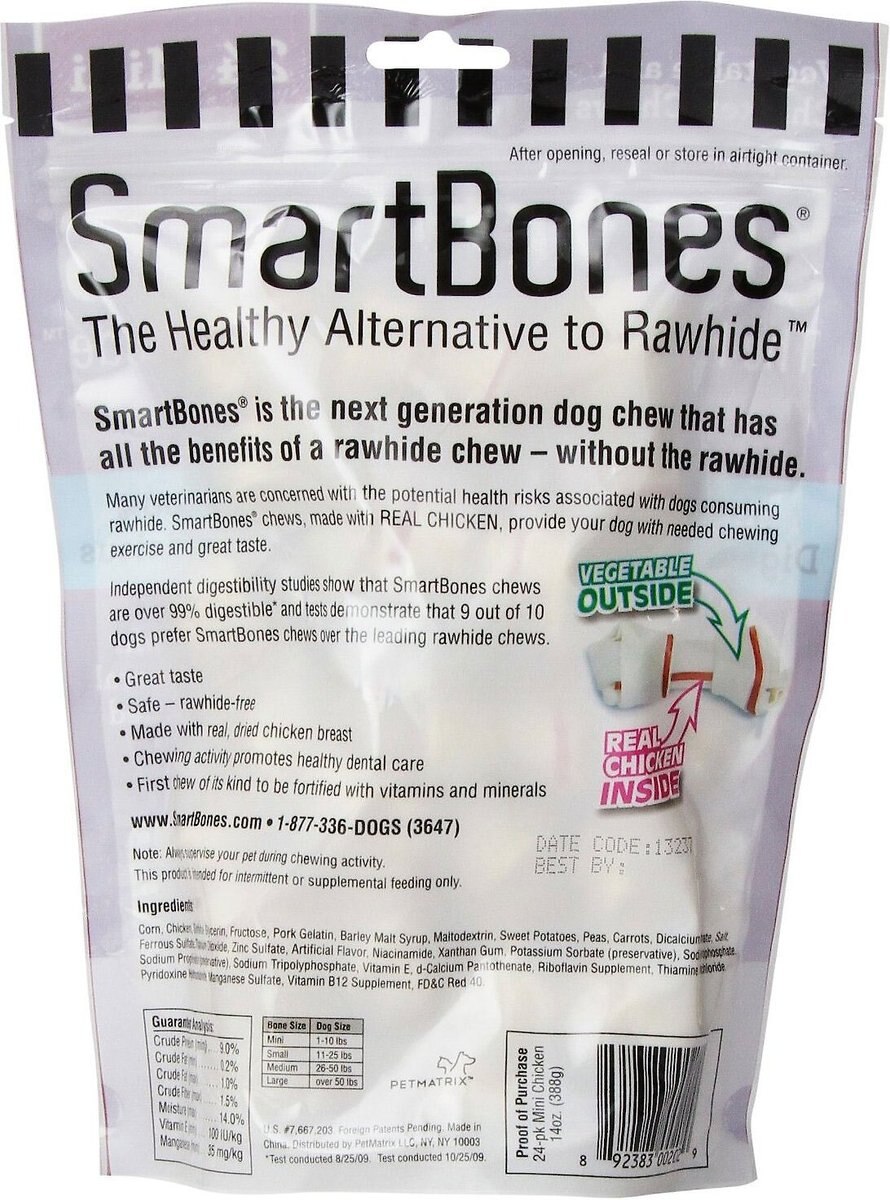 SMARTBONES Mini Beef Chew Bones Dog Treats, 48 count - Chewy.com