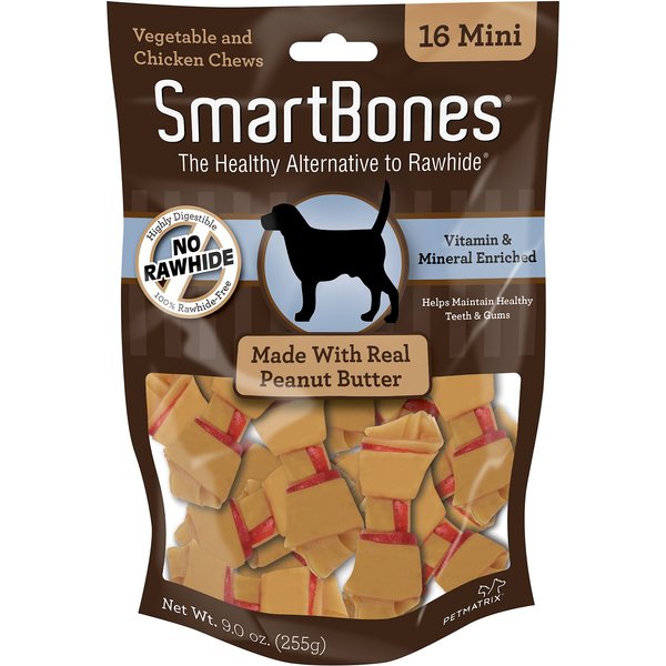 SMARTBONES Mini Peanut Butter Chew Bones Dog Treats, 16 count - Chewy.com