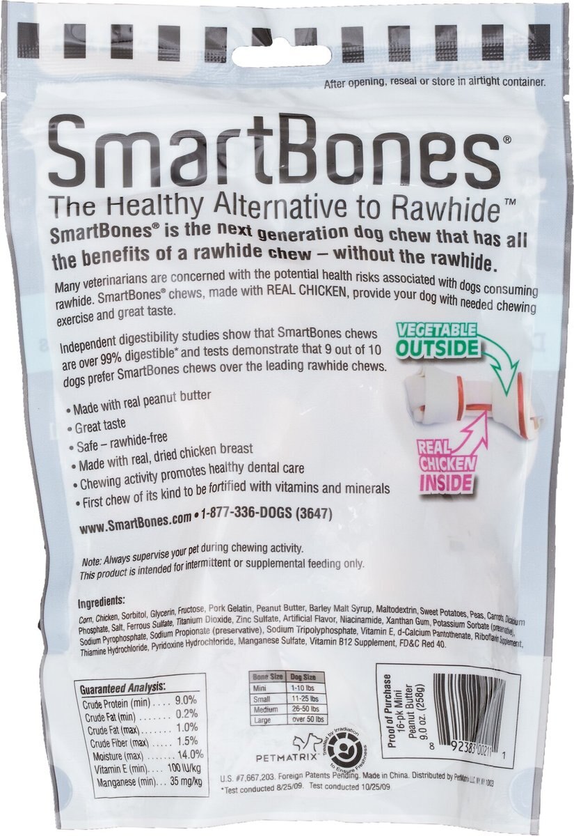 SMARTBONES Mini Peanut Butter Chew Bones Dog Treats, 16 count - Chewy.com