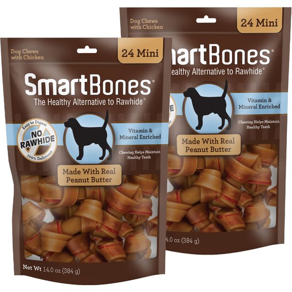 SMARTBONES Mini Peanut Butter Chew Bones Dog Treats, 48 count - Chewy.com