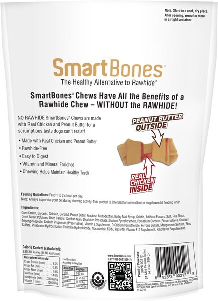 SMARTBONES Mini Peanut Butter Chew Bones Dog Treats, 48 count - Chewy.com