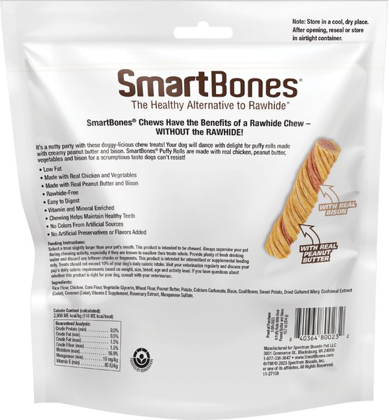 SMARTBONES Puffy Rolls Real Peanut Butter & Bison Rawhide-Free Dog Chew ...