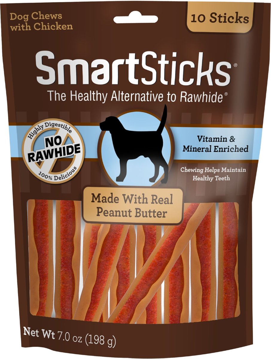 SMARTBONES SmartSticks Rawhide-Free Peanut Butter Dog Treats, 10 count ...