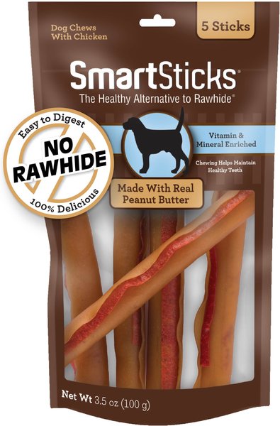SMARTBONES SmartSticks Rawhide-Free Peanut Butter Dog Treats, 5 count ...