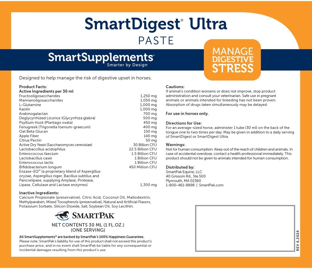 SMARTEQUINE SmartSupplements SmartDigest Ultra Paste Horse Digestive Aid Supplement, 1 count ...