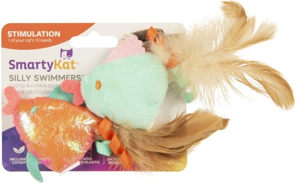 SMARTYKAT Silly Swimmers Plush Catnip Cat Toy, Orange, Small, 2 count ...
