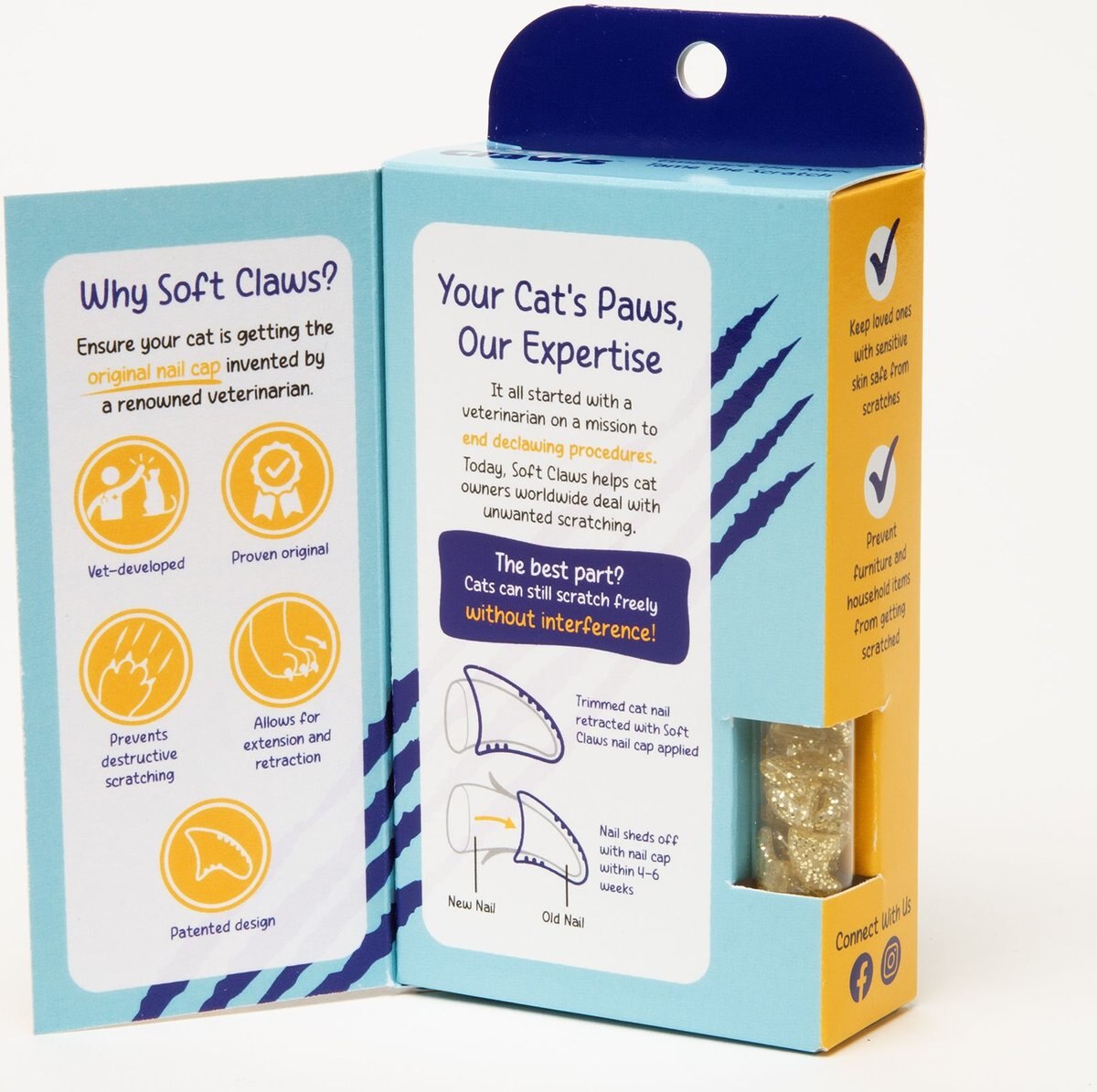 SOFT CLAWS Cat Nail Caps, 40 count, Small, Gold Sparkle - Chewy.com