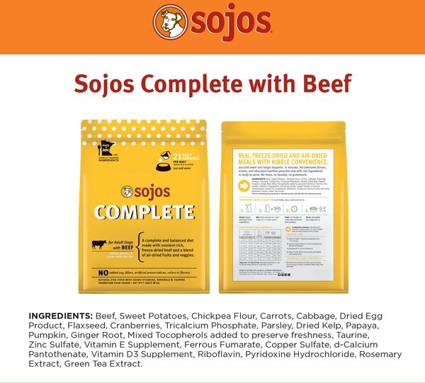 SOJOS Complete Beef Recipe Adult Grain-Free Freeze-Dried Raw Dog Food ...