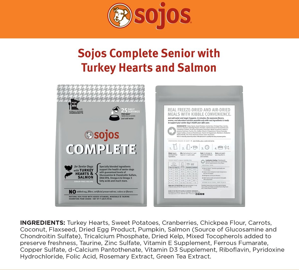 SOJOS Complete Turkey & Salmon Recipe Senior Grain-Free Freeze-Dried ...