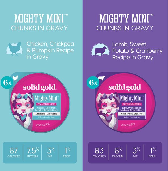 SOLID GOLD Mighty Mini Small & Toy Breed Grain-Free Variety Pack Wet Dog Food, 3.5-oz tray, case ...
