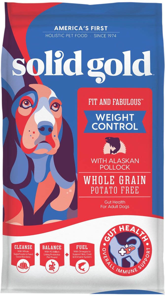 SOLID GOLD Weight Control Low-Fat & Low-Calorie Alaskan Pollock Whole Grain Dry Dog Food, 24-lb ...