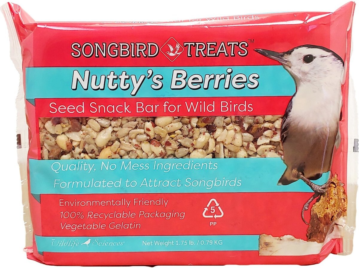 SONGBIRD TREATS Nutty's Berries Seed Bar Bird Treats, 28-oz cake, 8 ...