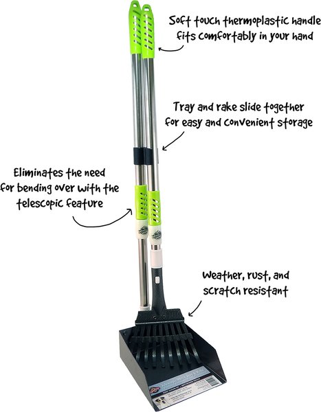 SPOTTY Telescopic Tray & Rake Poop Scooper, 43-in - Chewy.com