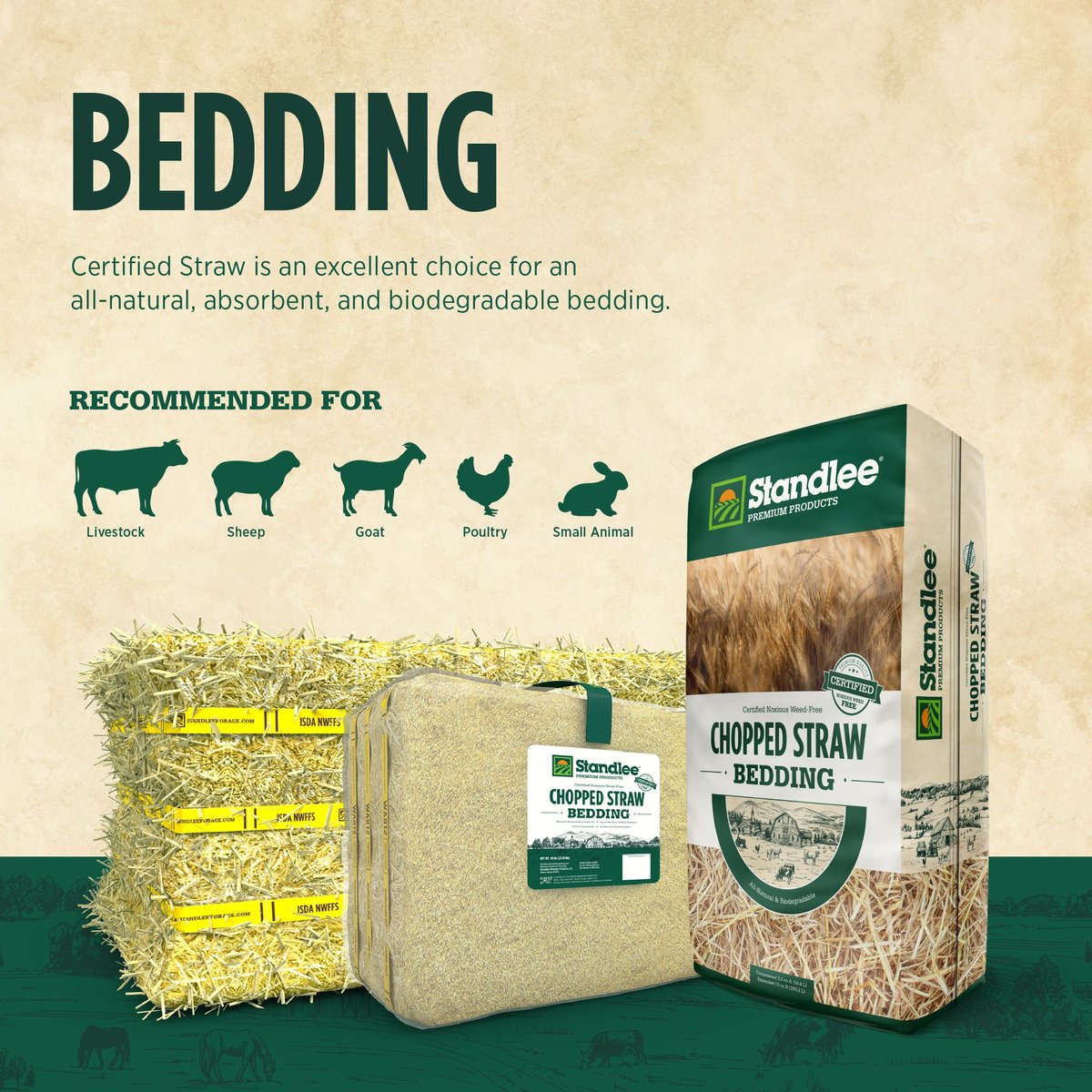 STANDLEE Certified Chopped Straw Bedding for Small Farm Animals & Pets ...