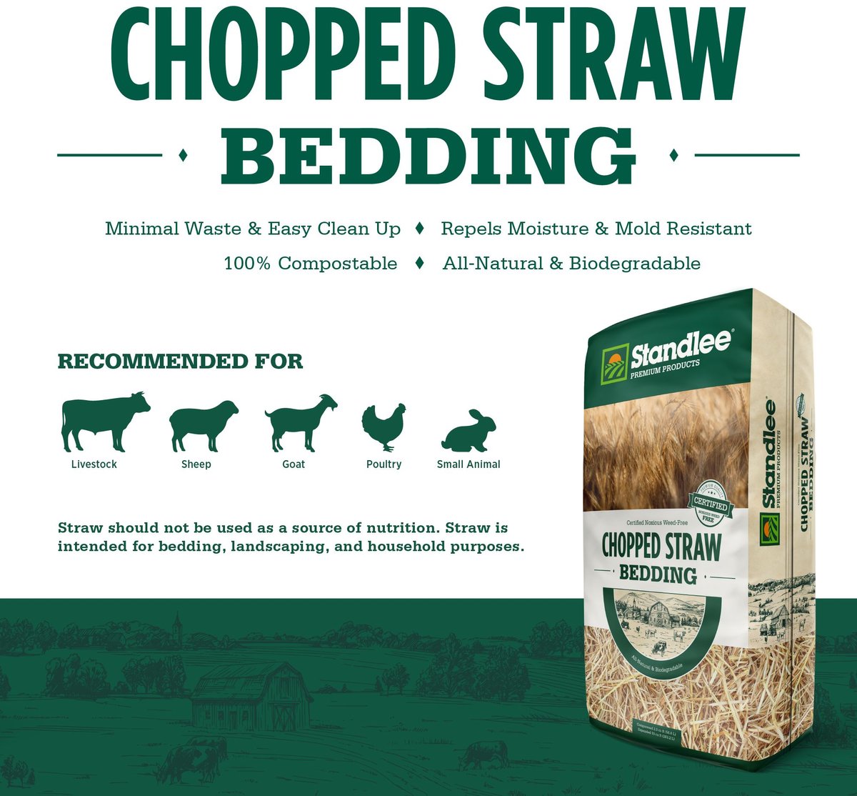 STANDLEE Certified Chopped Straw Bedding for Small Farm Animals & Pets ...