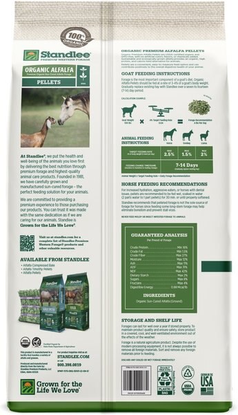 STANDLEE Premium Western Forage Organic Alfalfa Hay Pellets Horse & Goat Feed, 40-lb bag - Chewy.com