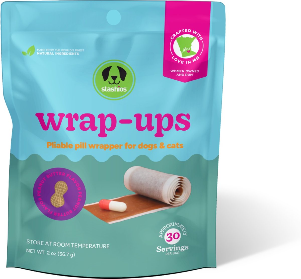 STASHIOS Wrap-Ups Peanut Butter Pill Wrapper Dog & Cat Treat, 30 count ...