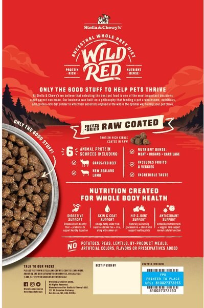 STELLA & CHEWY'S Wild Red Raw Coated Kibble Wholesome Grains Red Meat ...
