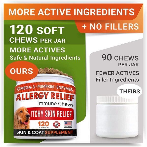 STRELLALAB Allergy Relief & Anti Itch Relief with Omega 3 Skin & Coat Fish Oil Chew Supplement ...