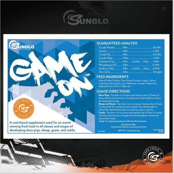 SUNGLO Game On Show Animal Swine, Cattle, Lambs & Goat Supplement, 20 ...