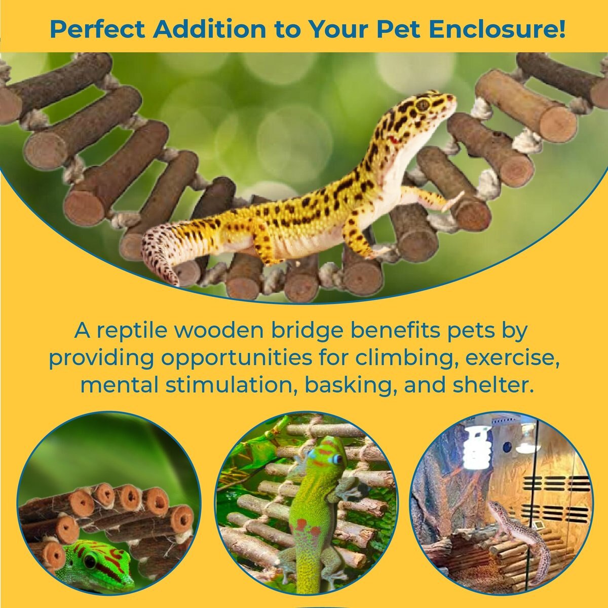 SUNGROW Bearded Dragon & Leopard Gecko Wooden Ladder, Reptile Bridge ...