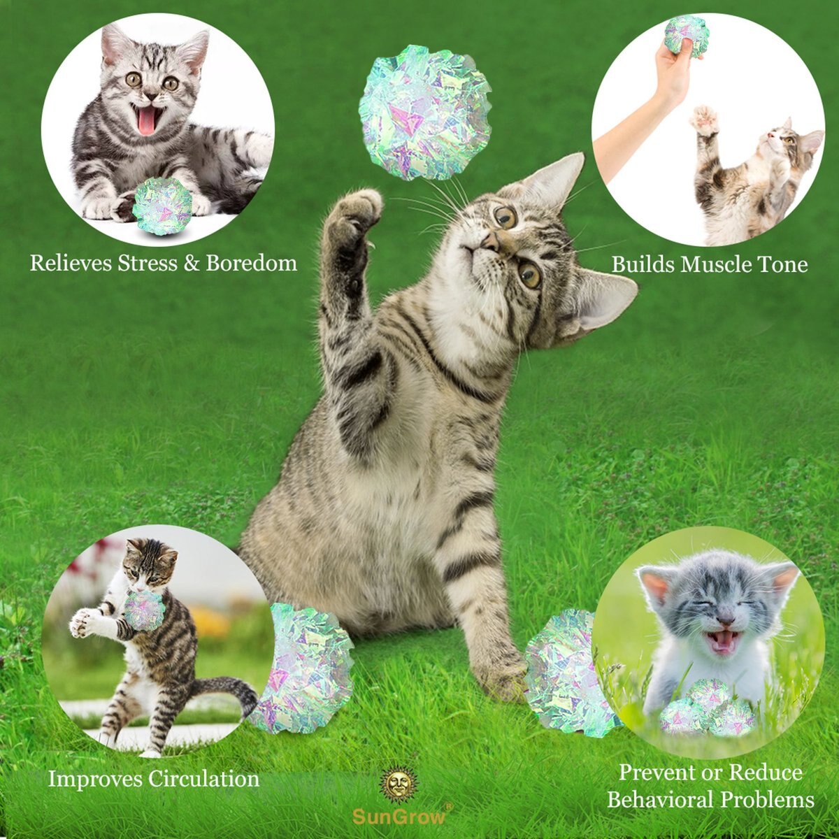 SUNGROW Entertainment Clear Mylar Indoor Cat & Ferret Crinkle Balls ...