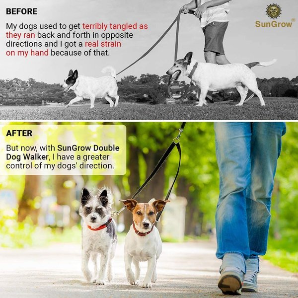 SUNGROW Heavy Duty & Tangle Free Double Dog Training Leash Walking ...