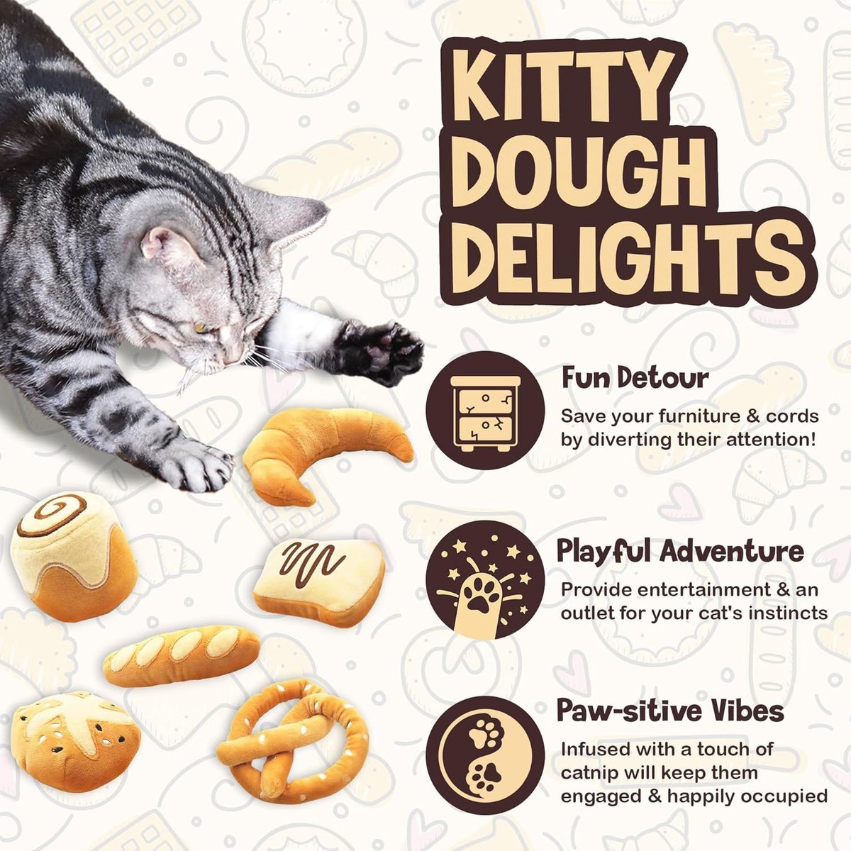 VILA Interactive Bread Plush Indoor Fetch & Play Cat Dental Chew Toy ...