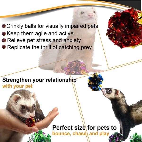 SUNGROW Interactive Colorful Indoor Cat & Ferret Mylar Crinkle Balls ...