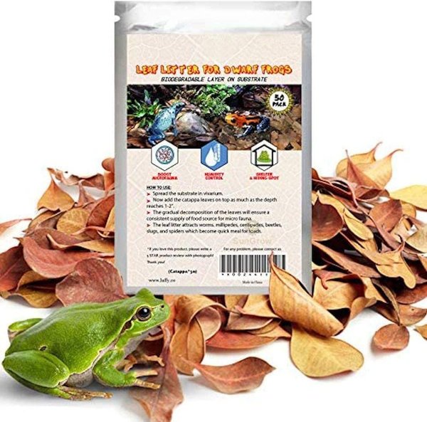 SUNGROW Mini Catappa Frog & Gecko Leaf Litter, Bioactive Substrate for ...