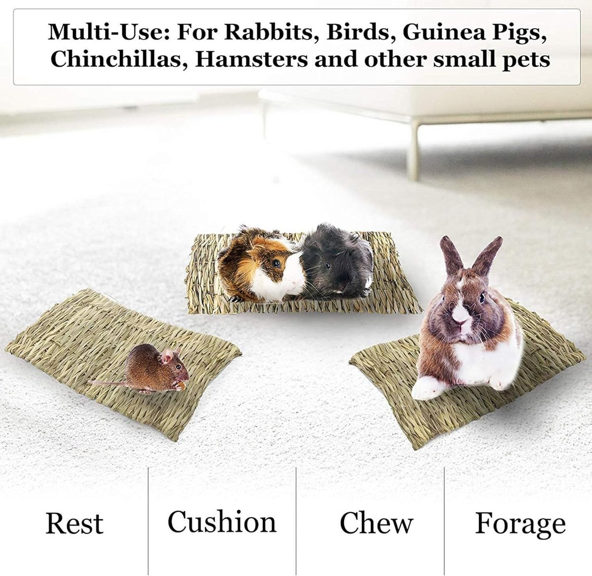 SUNGROW Natural Grass Chew Mat & Hay Bedding Cage Rabbit, Guinea Pig ...