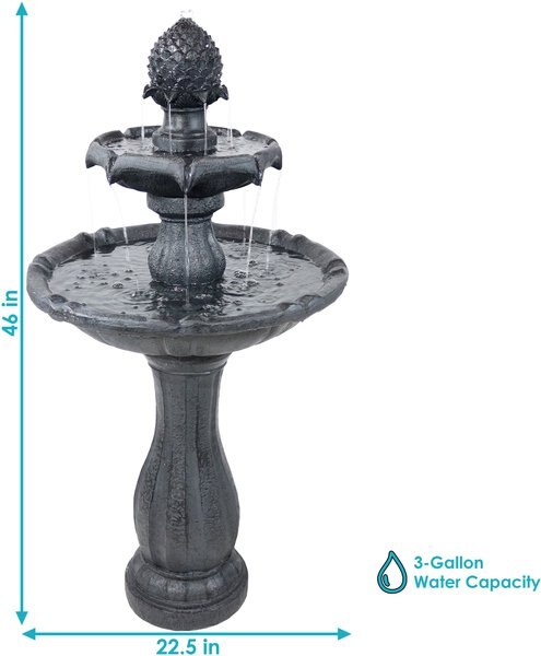 SUNNYDAZE DECOR 2-Tier Solar Powered Pineapple Top Bird Water Fountain ...