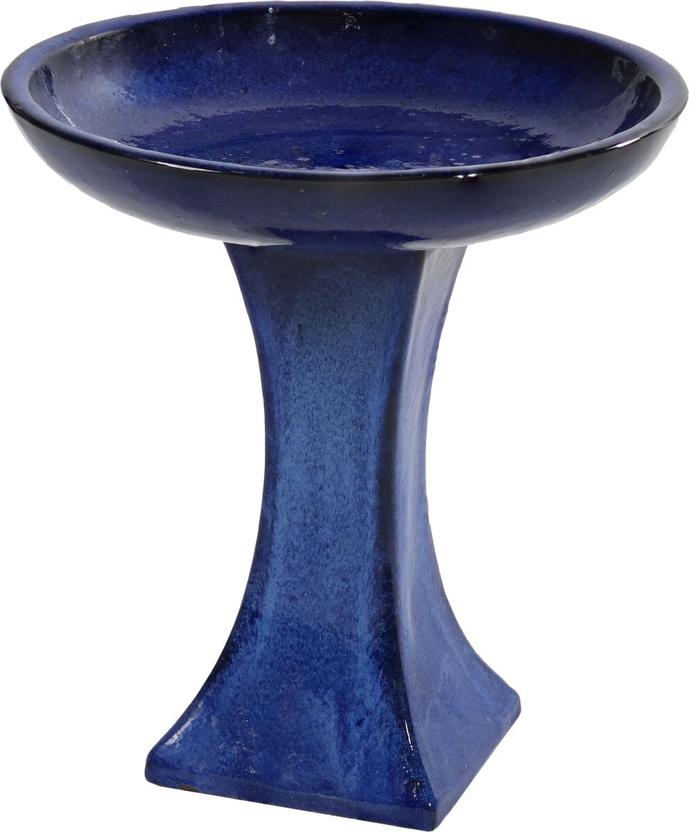 SUNNYDAZE DECOR Ceramic Glazed Finish Bird Bath, Blue, 16-in - Chewy.com
