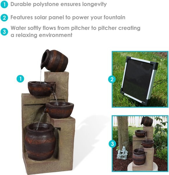 SUNNYDAZE DECOR Solar Powered Cascading Terra Bowls Bird Water Fountain ...