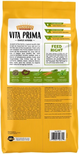 SUNSEED Vita Prima Adult Rabbit Food, 8-lb bag - Chewy.com