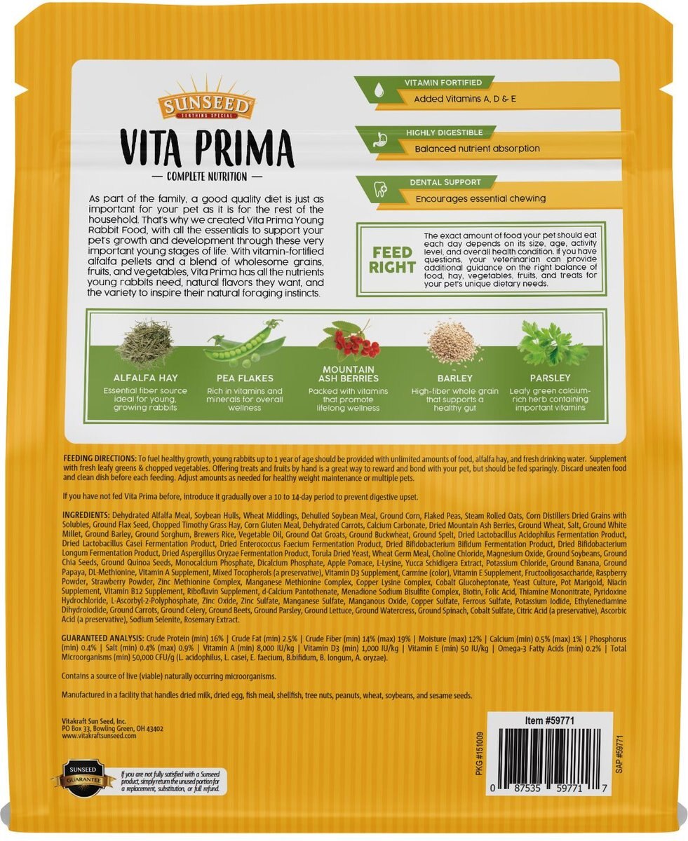 SUNSEED Vita Prima Young Rabbit Food, 4-lb bag - Chewy.com
