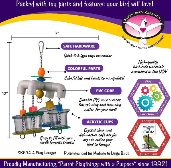 SUPER BIRD CREATIONS 4 Way Forager Bird Toy - Chewy.com