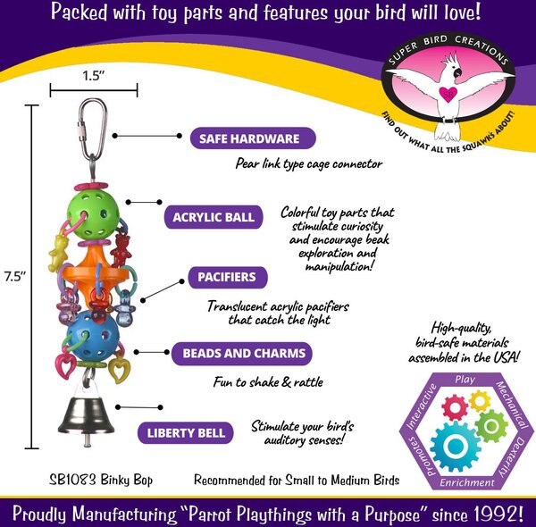 SUPER BIRD CREATIONS Binky Bop Bird Toy - Chewy.com