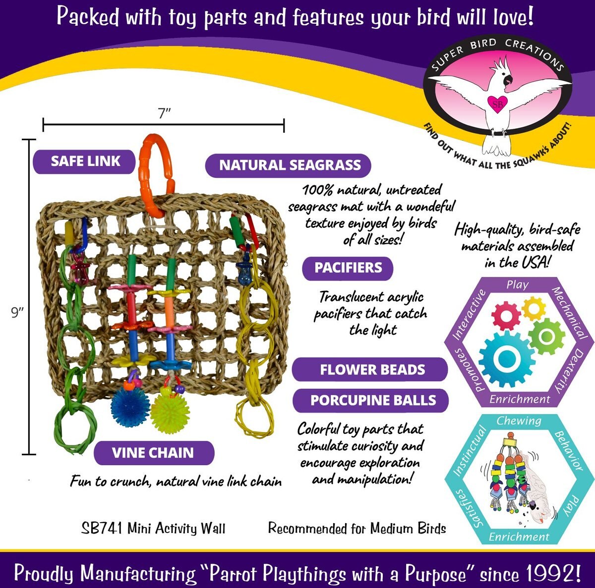 SUPER BIRD CREATIONS Mini Activity Wall Bird Toy, Medium - Chewy.com