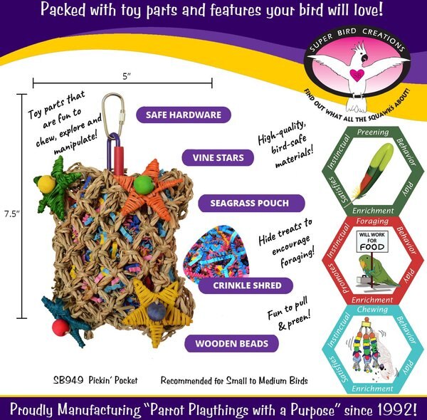 SUPER BIRD CREATIONS Pickin' Pocket Bird Toy - Chewy.com